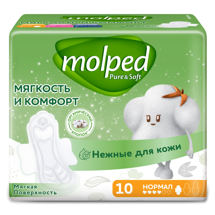 Molped Гигиенические прокладки Pure&Soft Normal 4 капли 25 см 10 штук ...